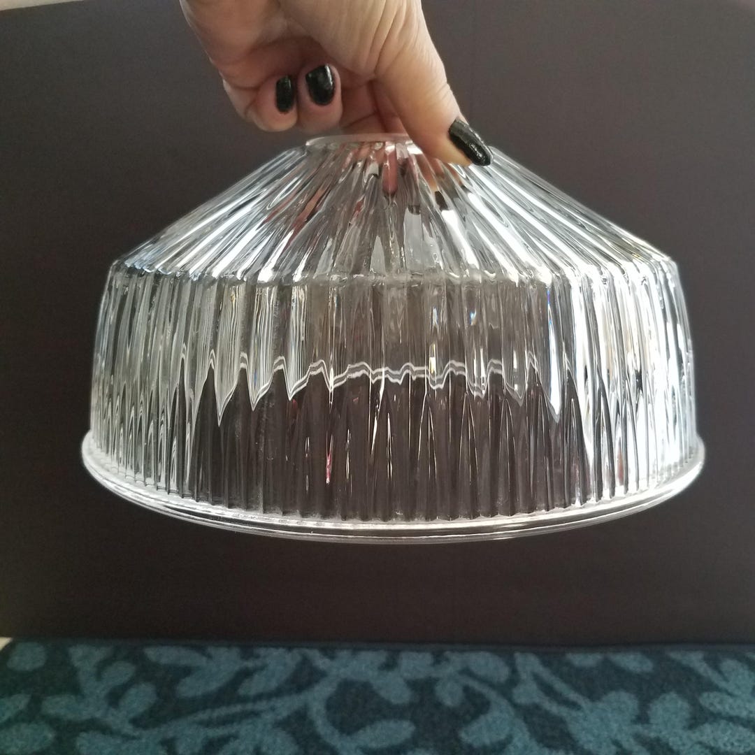 Large 10 Inch Ribbed Clear Glass Pendant Shade, 1 5/8 Inch Neckless ...