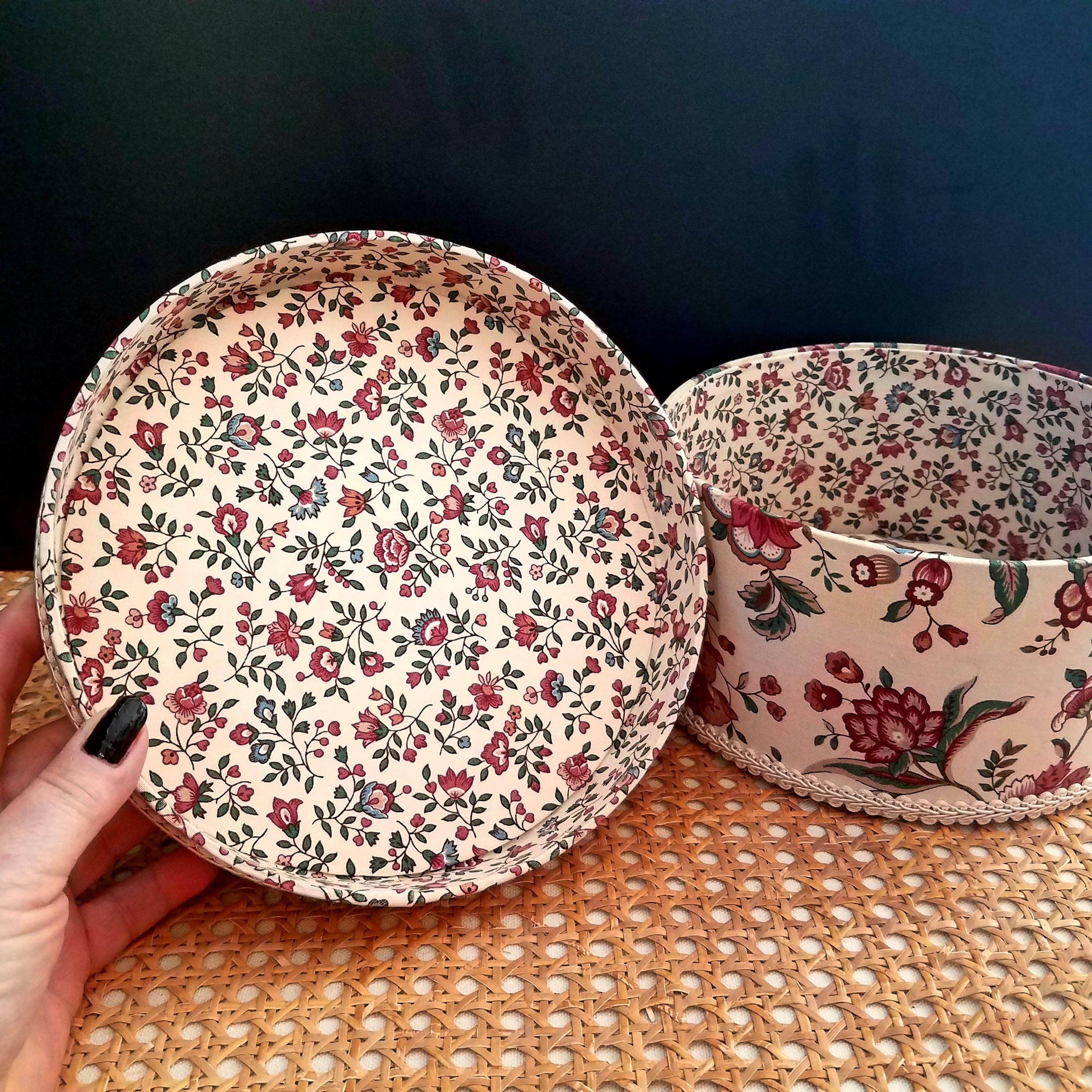 Handmade Tufted Fabric Band Box, 8 Inch Round Sewing Notion Box ...