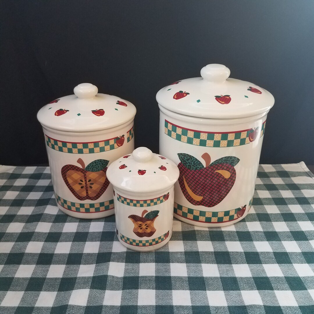 Retro 80's 3 Piece Apple Canister Set, Ceramic Apple Canisters, Retro ...
