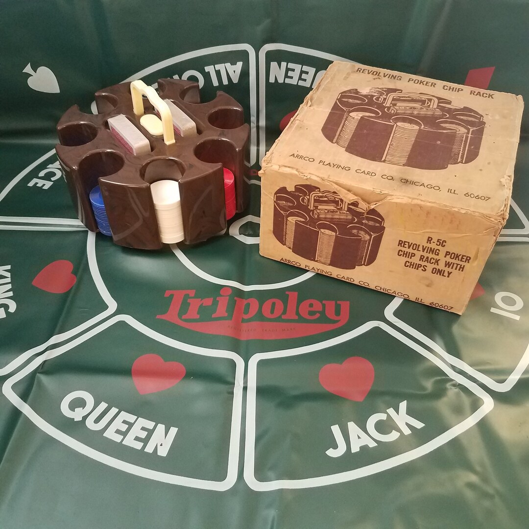 Vintage Rotating Poker Chip Rack With Tripoley Game Table Cover ...
