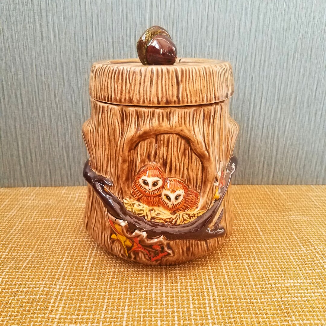 70's Small Ceramic Owl Canister Baby Owls Cookie Jar - Etsy