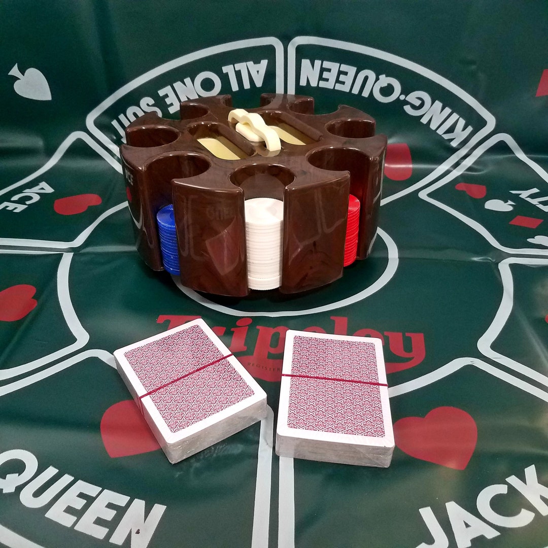 Vintage Rotating Poker Chip Rack With Tripoley Game Table Cover ...