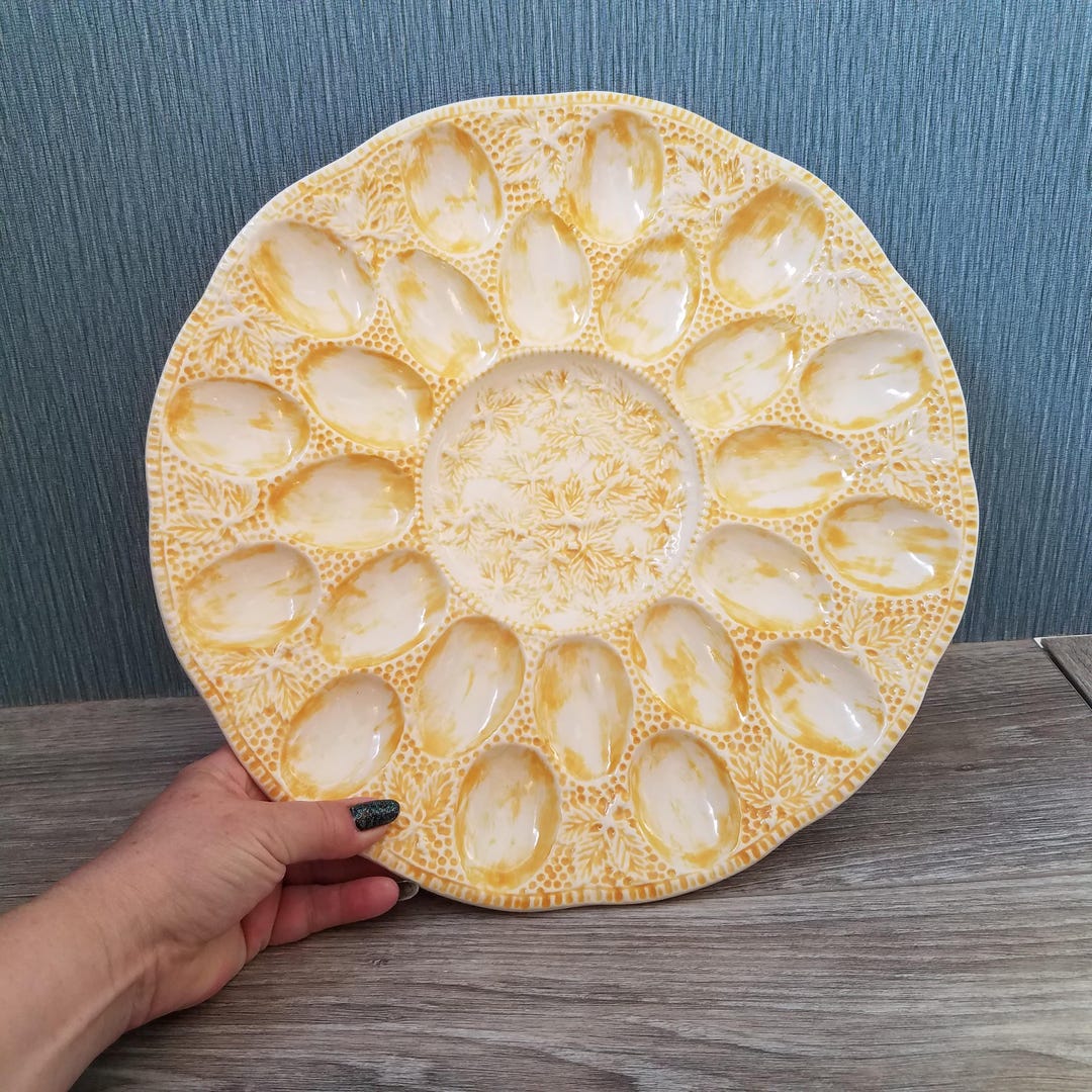 Large Hand Painted 13 Inch Deviled Egg Plate, 24 Space Ceramic Deviled ...