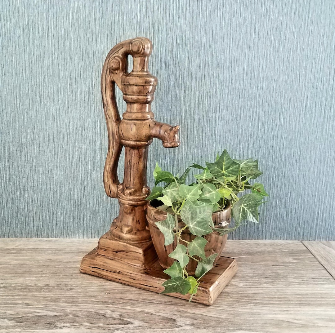 1978 Atlantic Mold, Hand Painted Well Pump Planter, Rustic Handpump ...