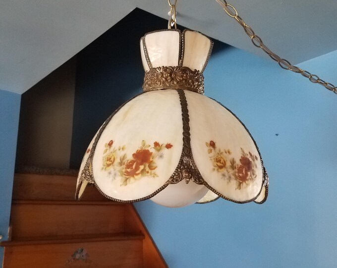 Vintage Victorian Plug in Slag Glass Pendant Lamp, Plug in Tulip ...