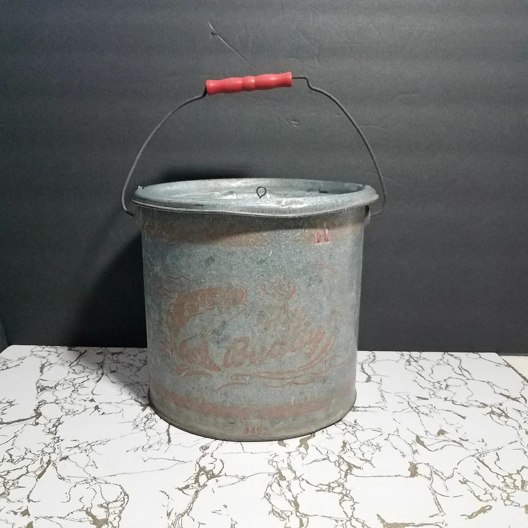 Vintage Galvanized Metal Minnow Bucket With Outer Bucket, Floating 2 ...