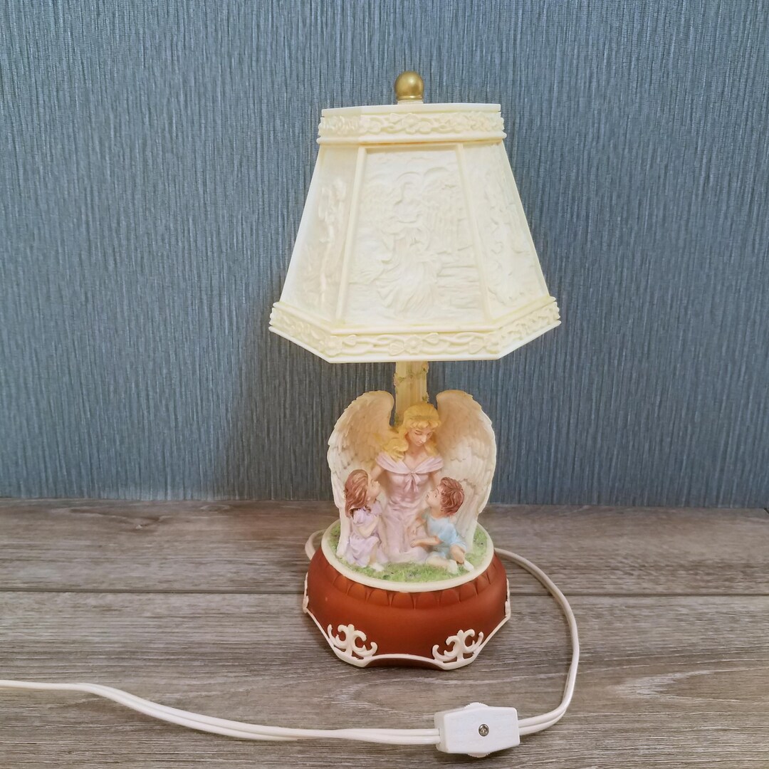 Vintage Guardian Angel Nursery Night Light Lamp With Music Box and ...