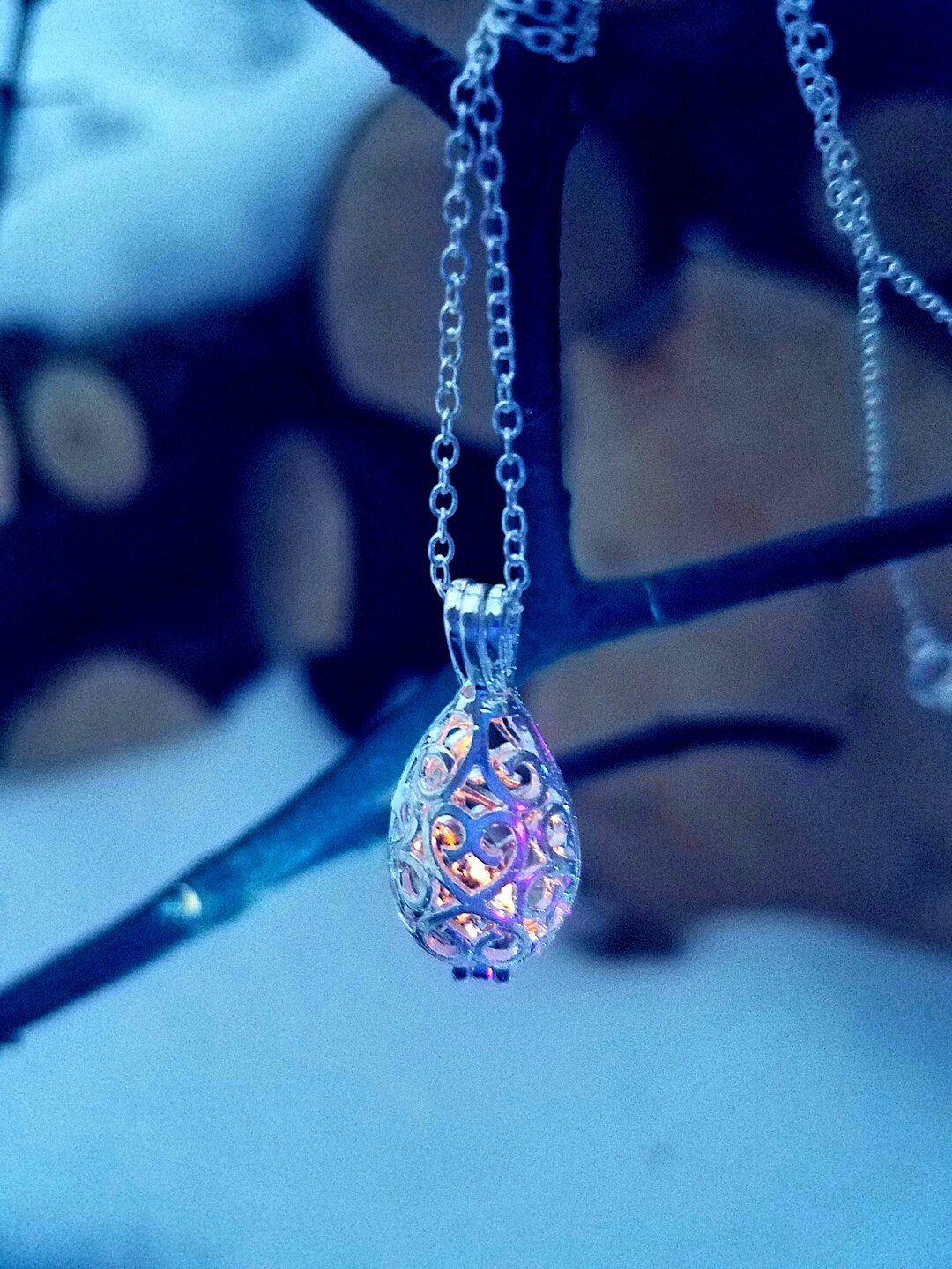 Silver Teardrop Cage Locket With Tiny Yooperlite Inside. FREE 365nm ...