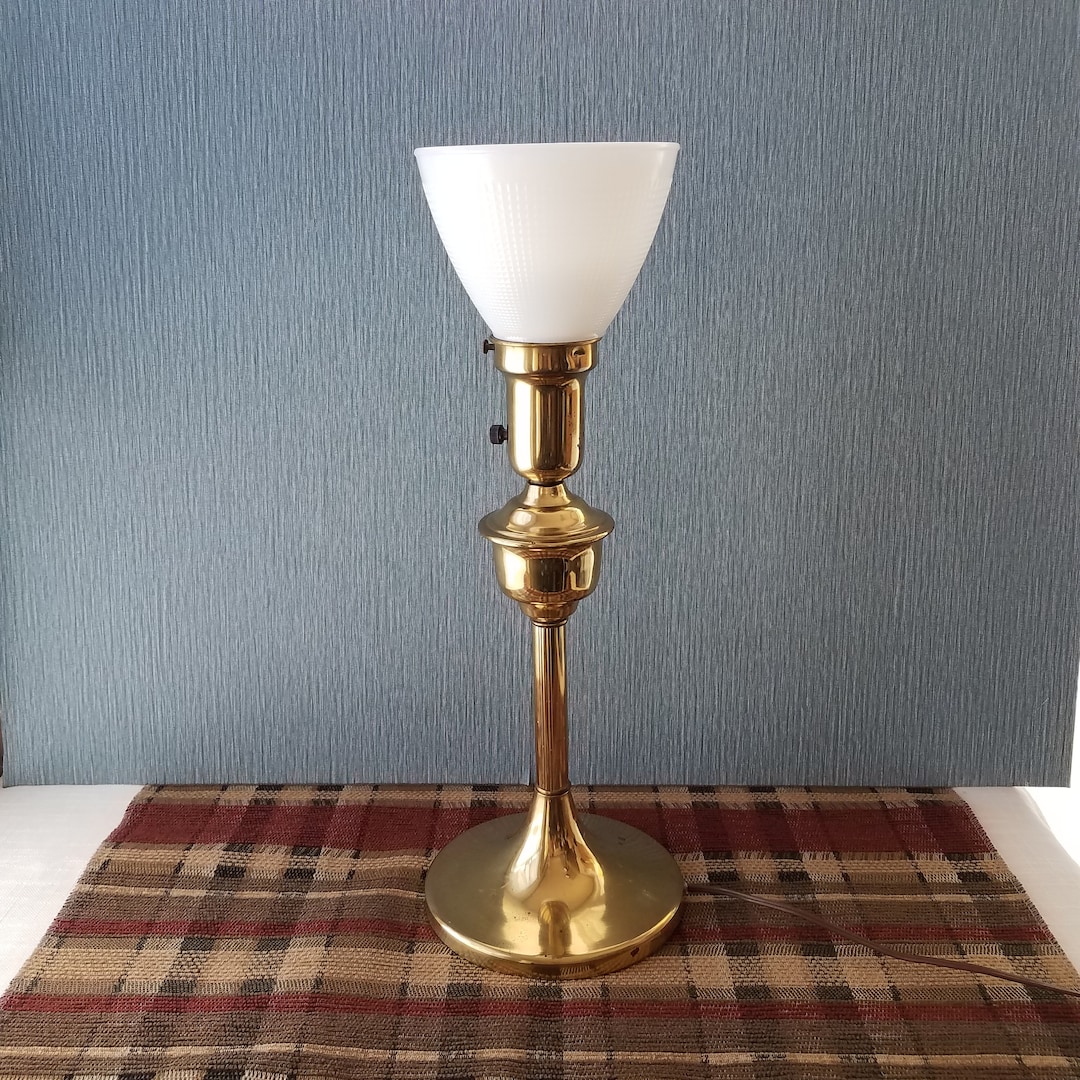 Vintage Brass Art Deco Torchiere Lamp With Milk Glass Reflector Shade ...