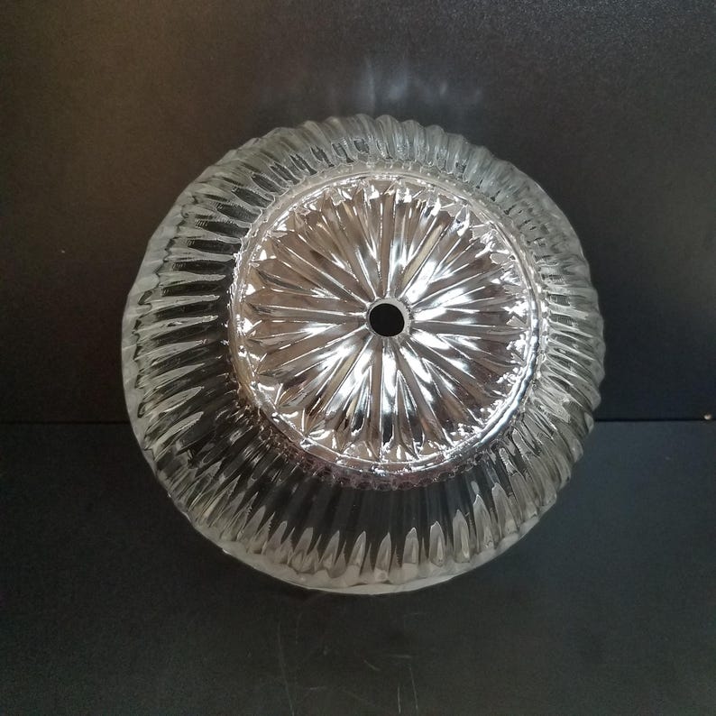 Frosted and Clear Ribbed Glass Downrod Shade With Floral Design, 8.25 ...