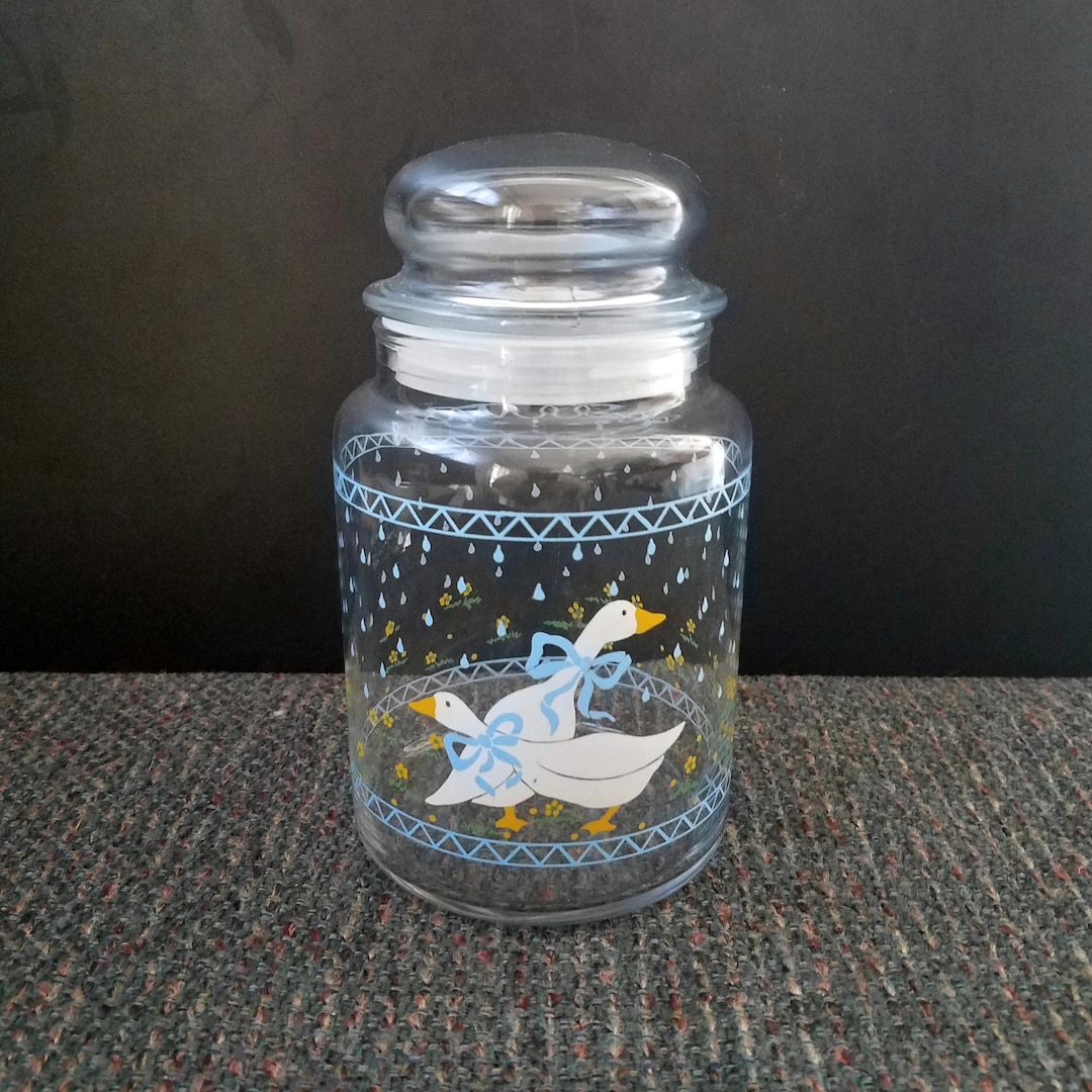 Vintage Country Goose Glass Canister Jar With Yellow Flowers, 7 Inch ...