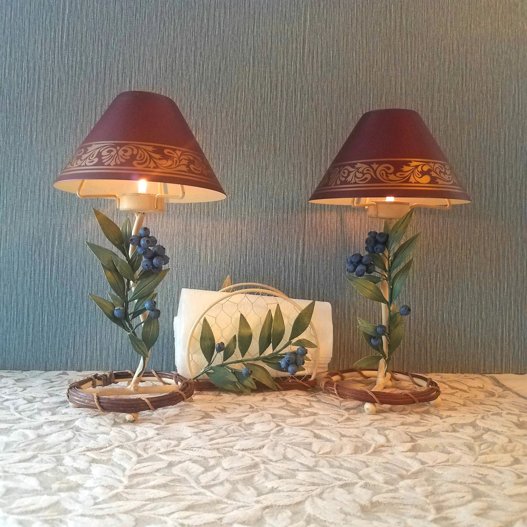 Blueberry Bush Tealight Lamps and Napkin Holder, Set of 3, Berry ...