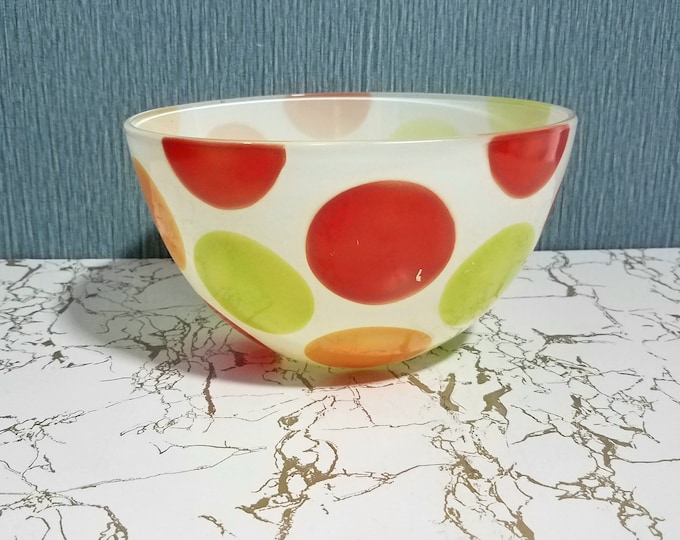 Vintage Walther-glas "love Shakes" Glass Bowl, Red Orange Green Polka ...