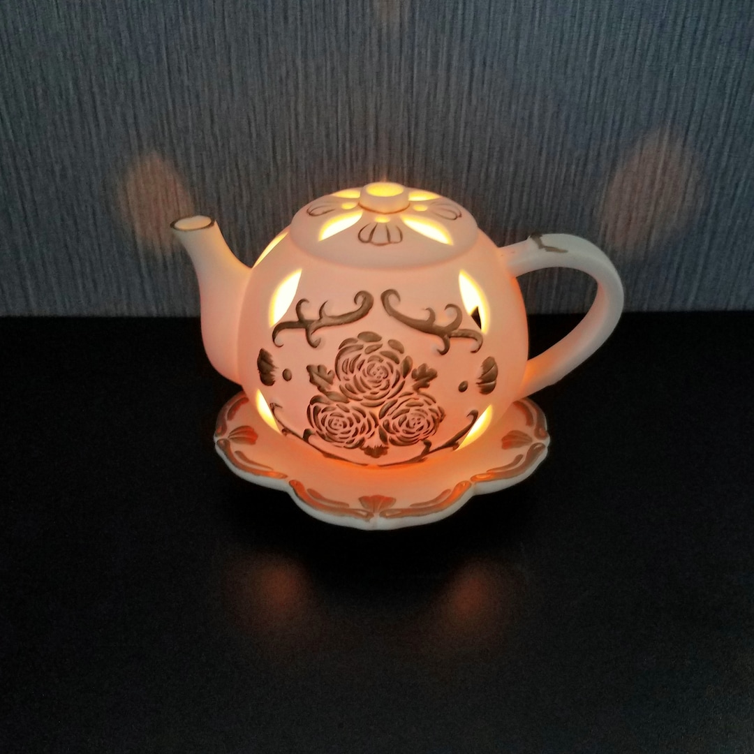 Gold Gilded Porcelain Teapot Tealight Holder, Luminous Teapot Candle ...