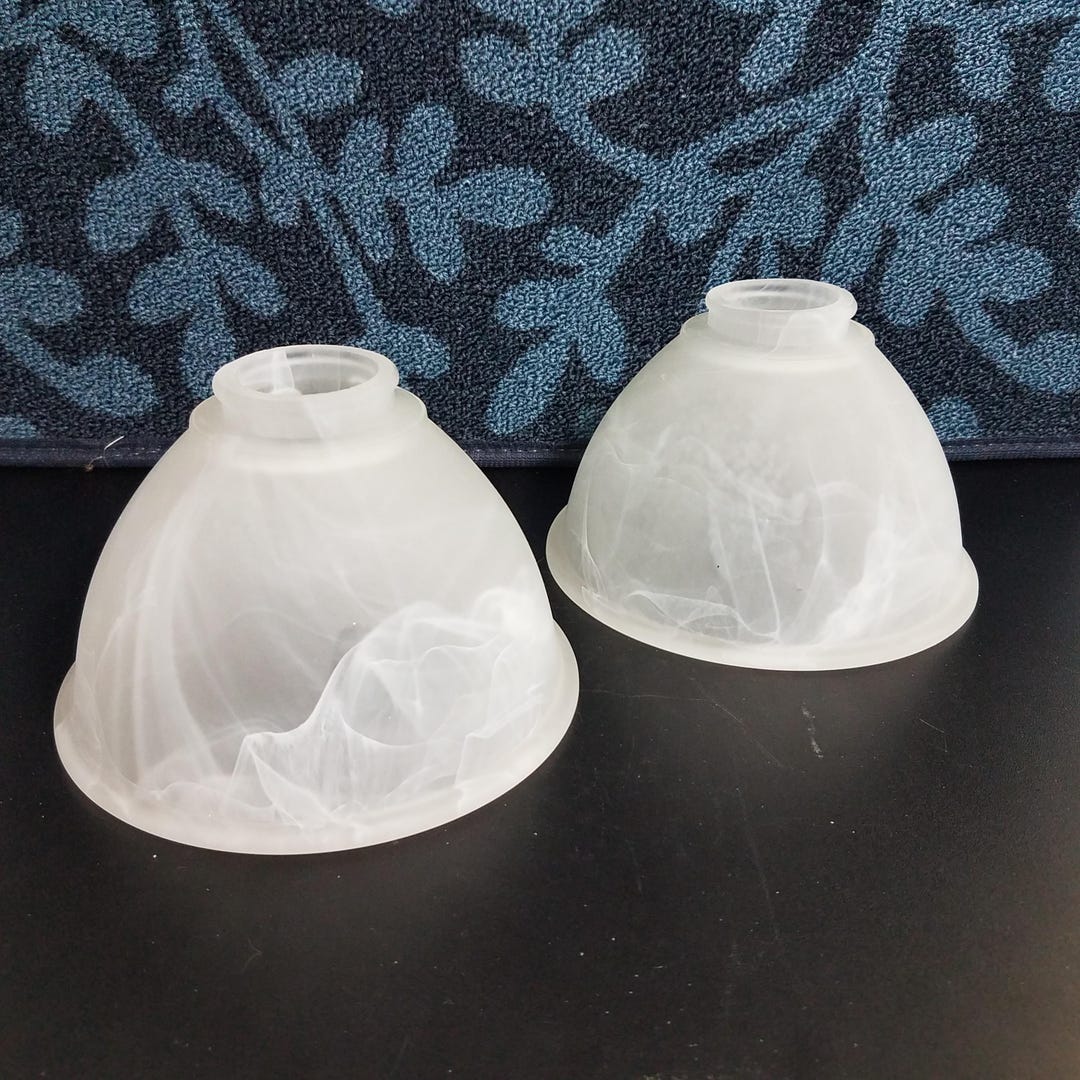 Swirled Frosted and Alabaster Glass Wide Bell Shaped Pendant Shades, 2 ...