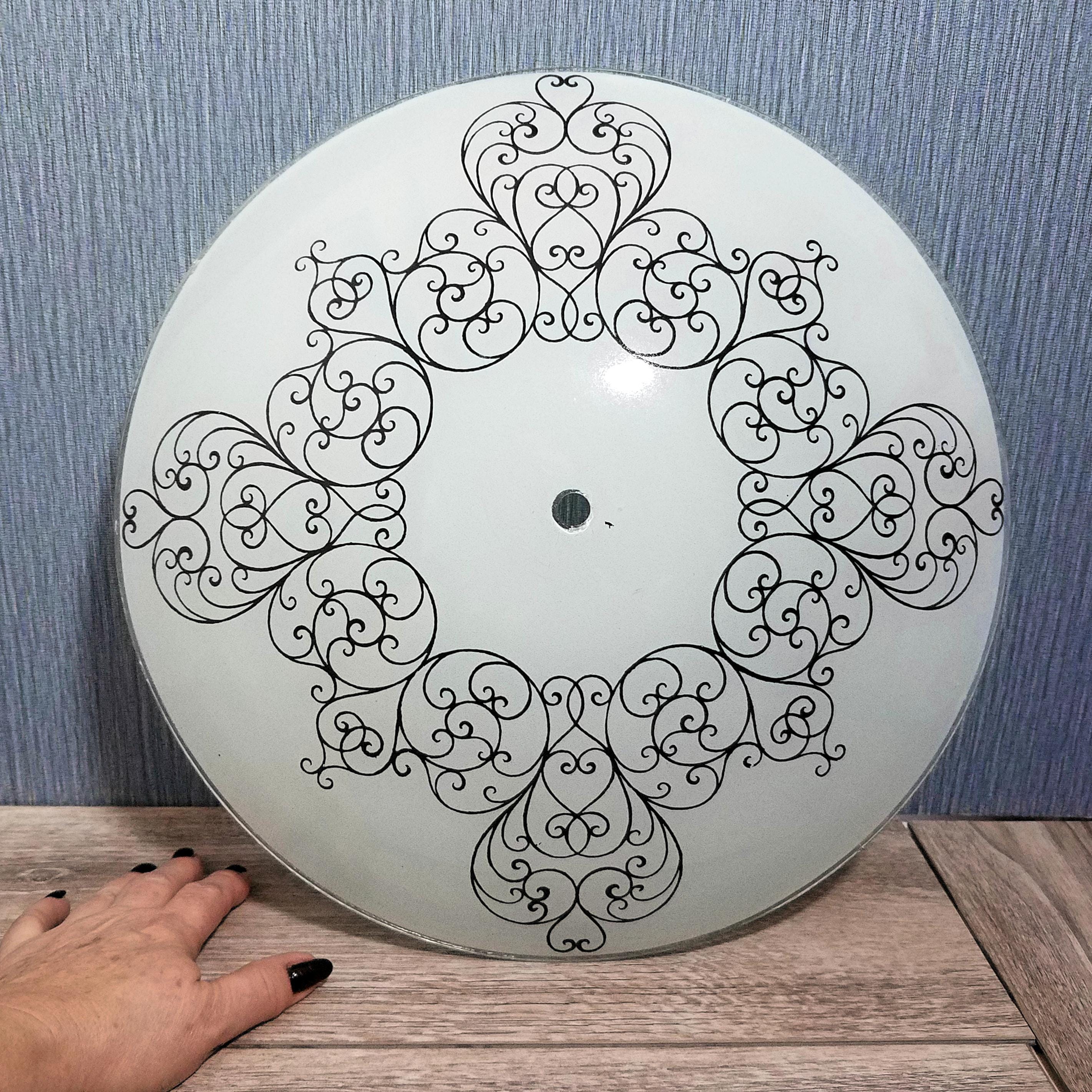 Round Glass Ceiling Light Cover With Black Scrolled Design, 14.75 Inch ...