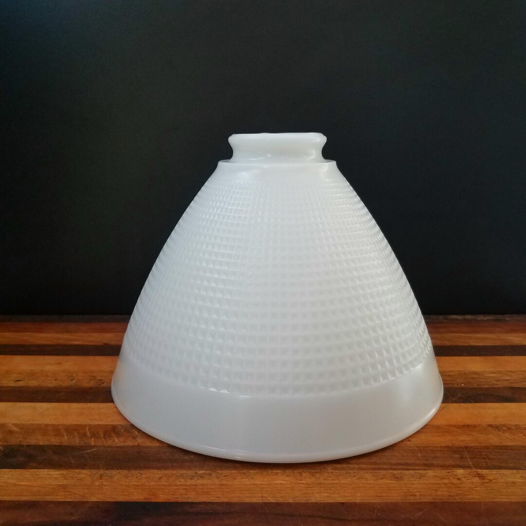 Vintage Waffle Pattern White Glass Reflector Shade, 2.25 Inch Fitter ...