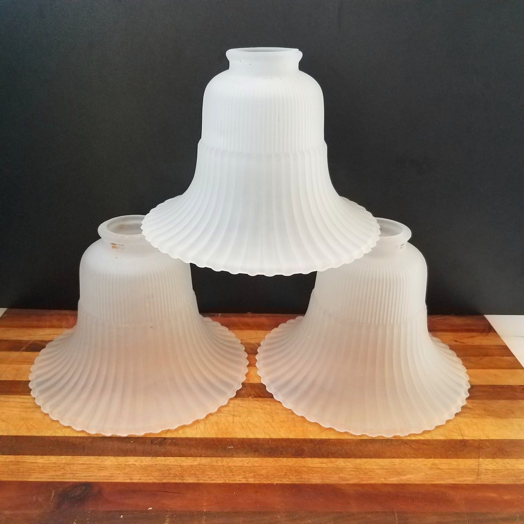Vintage Frosted Flared Ribbed Pendant Shade, 2 1/8 Inch Fitter, Muted ...