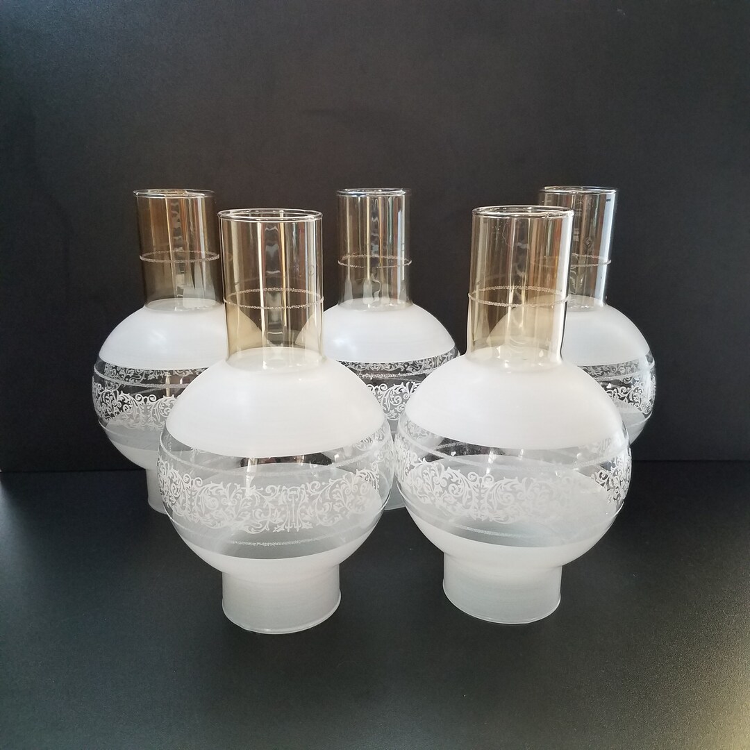 Frosted and Clear Bulb Hurricane Chimney With Amber Top and Sugared ...