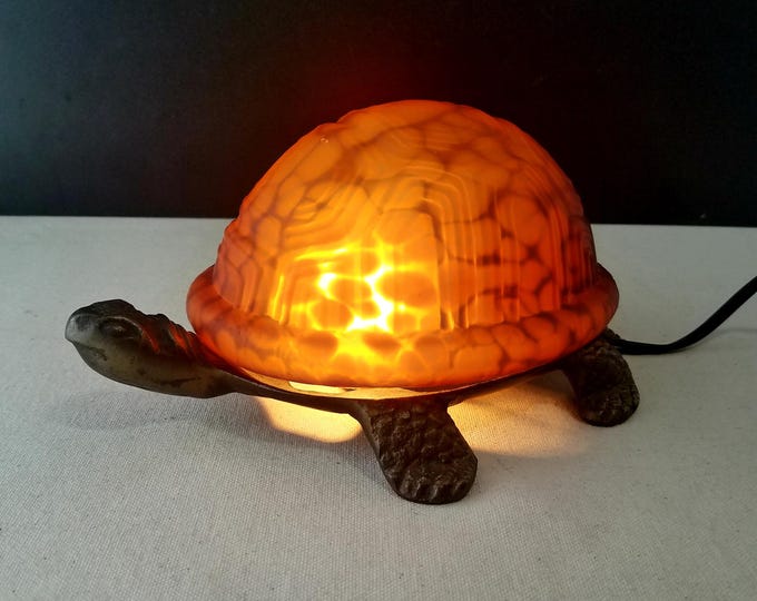 Vintage Amber Glass and Cast Iron Turtle Light, Tortoise Shell Turtle ...
