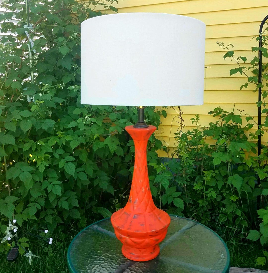 Retro 60's Orange Chalkware Genie Bottle Lamp, Tall 24" Retro-mod Table ...