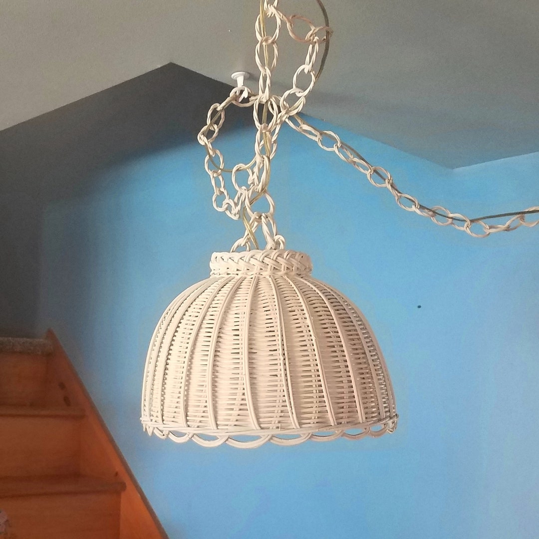 Vintage Plug in Wicker Swag Light With Wicker Chain, 10 Inch, Cane ...