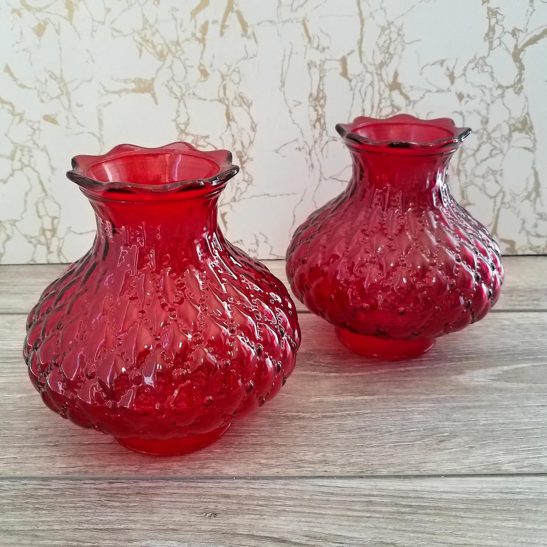 Ruby Red Quilted Glass Lantern Chimney, 2 7/8 Inch Fitter, Short ...