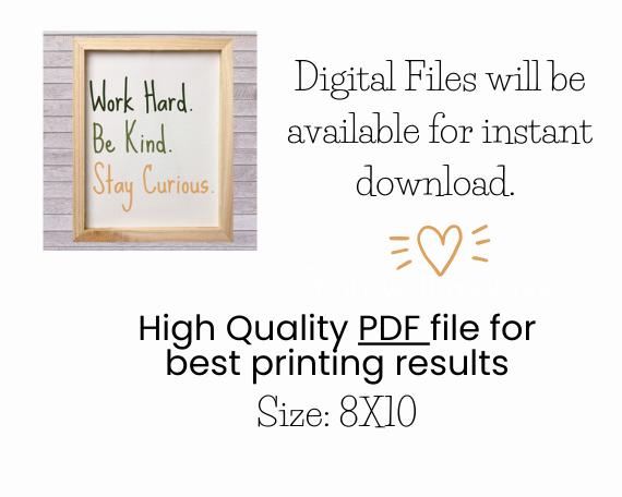 Work Hard Be Kind Stay Curious Classroom Poster (digital Download) - Etsy