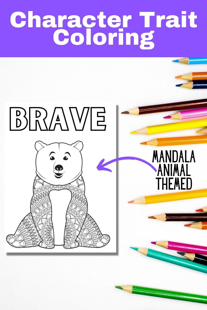 Character Trait Coloring Pages Mandala Animal Theme Mindful | Etsy