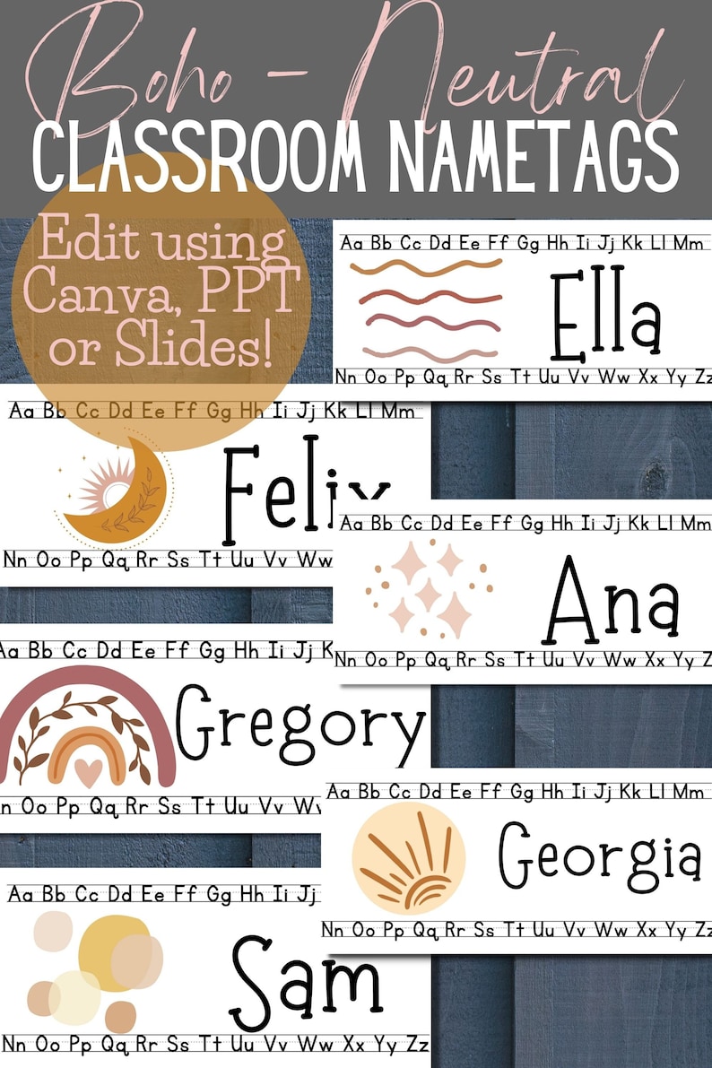 Boho Neutral Student Nametags Alphabet Desk Plate Classroom - Etsy