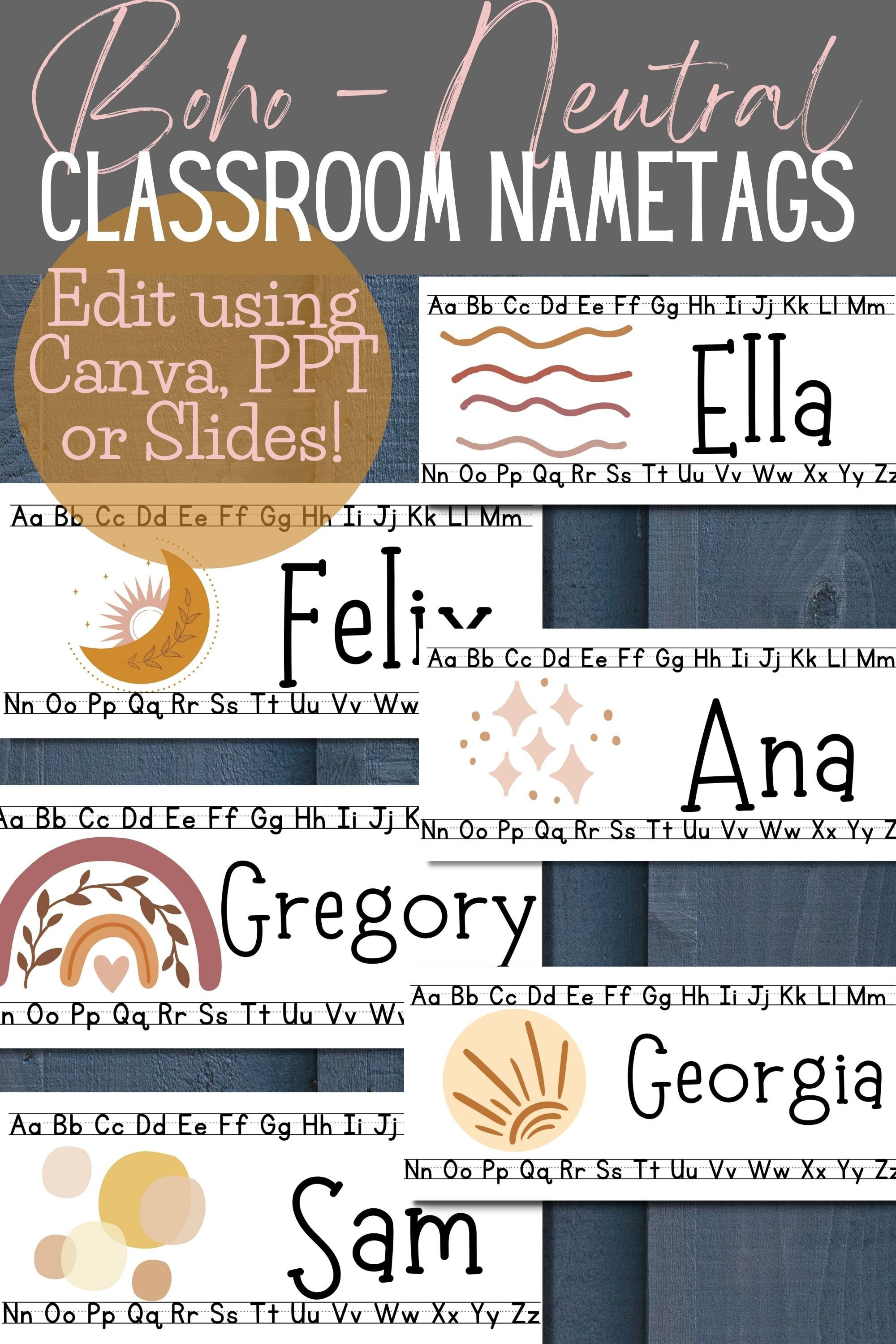 Boho Neutral Student Nametags Alphabet Desk Plate Classroom - Etsy