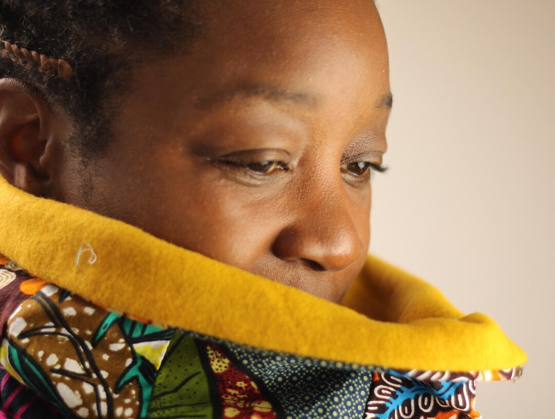 Patchwork African Print Organic Yellow Cotton Fleece Snood Bold Pattern ...