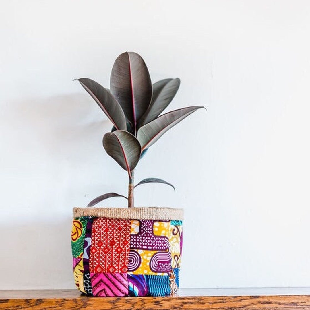 Patchwork African Print Upcycled Fabric Plant Pot Holder Indoor Hessian ...