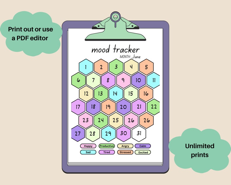 Mood Tracker Printable Monthly Yearly Mood Planner Mood - Etsy