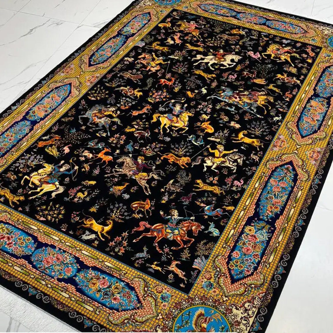 Majestic Equine Symphony Pure Silk Rug, Handcrafted Luxury Decor ...