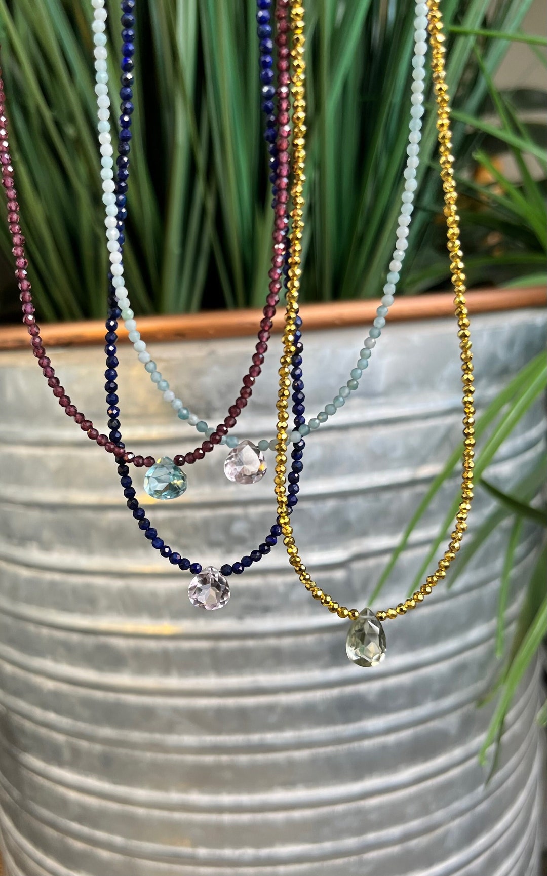 Semiprecious Gemstone Chokers With Briolette Gemstone Charms - Etsy