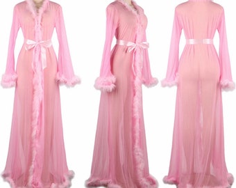 Sheer Feather Trim Robe - Etsy