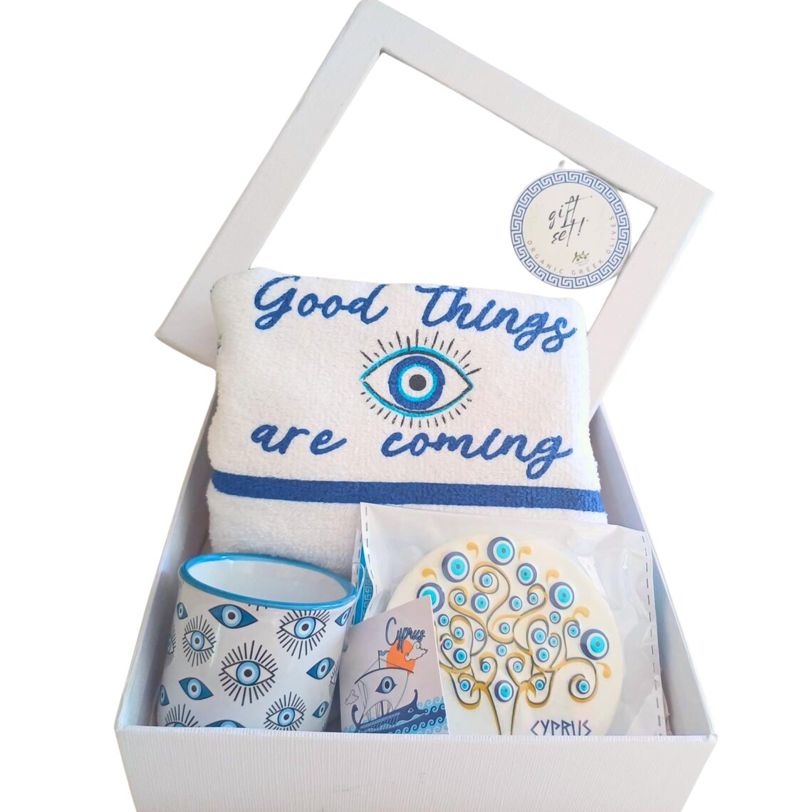 Personalized Greek Goodies Gift Box Perfect Holiday White Blue Coffee ...