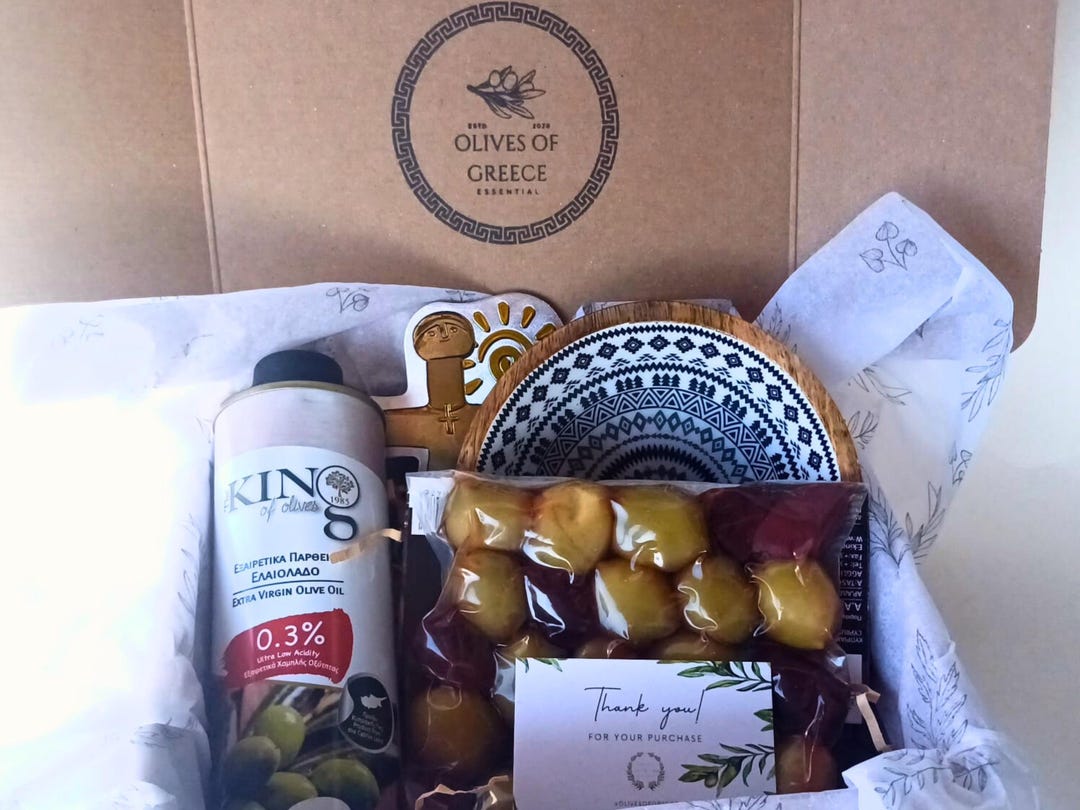 Handcrafted Olive Gift Box - Olive Oil, Wooden Bowl, Olive Bag ...