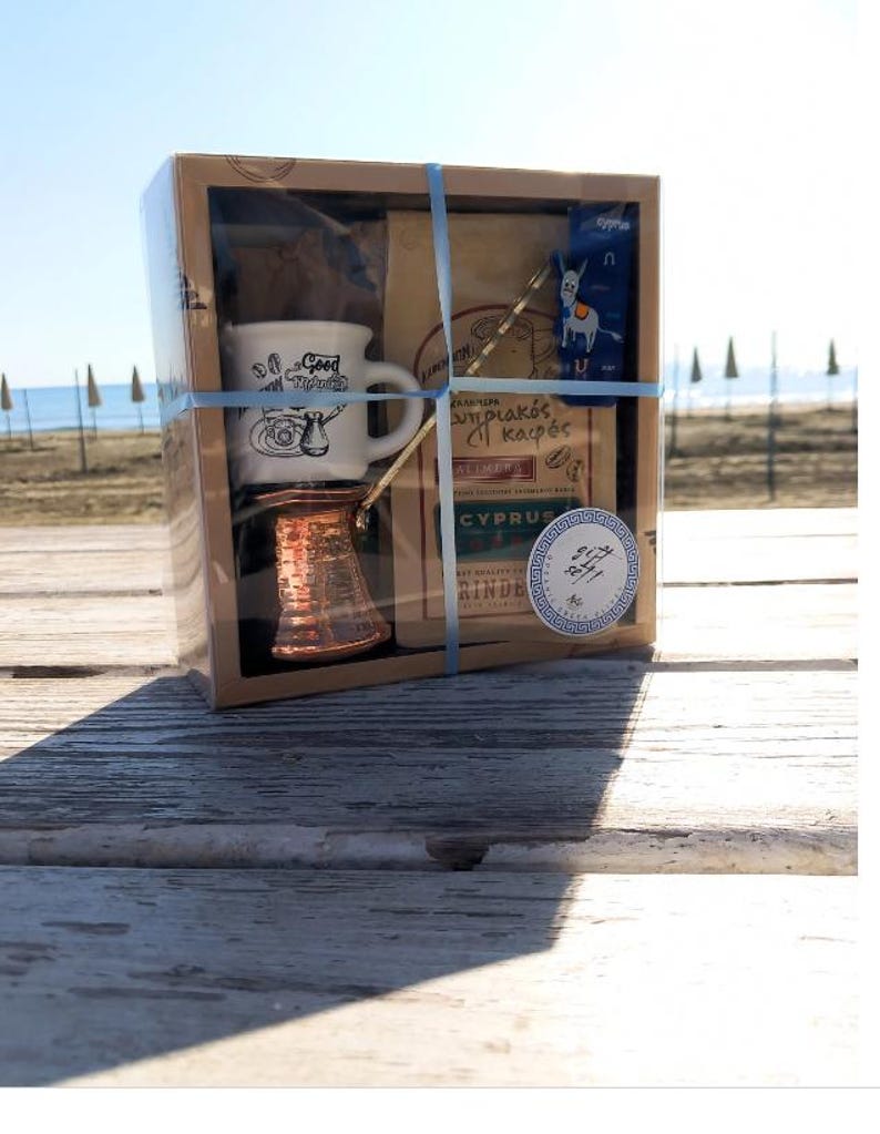 Greek Coffee Gift Set Copper Briki Pot Cyprus Ground Coffee Mug Fridge ...