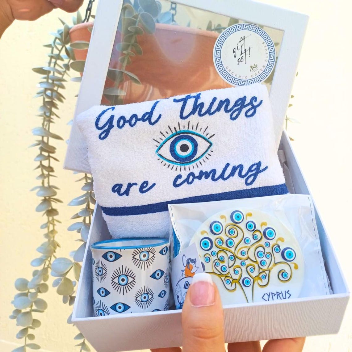 Personalized Greek Goodies Gift Box Perfect Holiday White Blue Coffee ...
