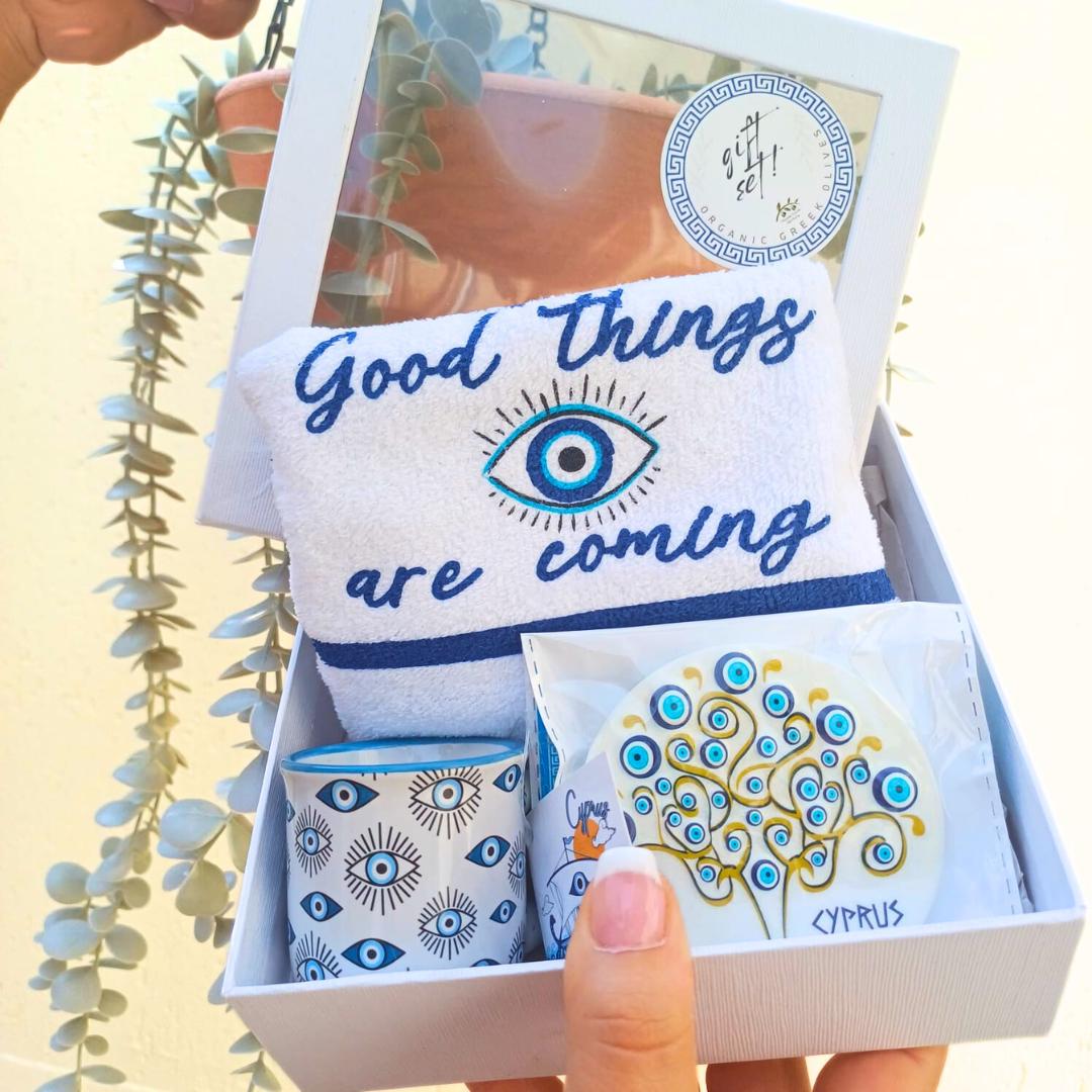 Personalized Greek Goodies Gift Box Perfect Holiday White Blue Coffee ...