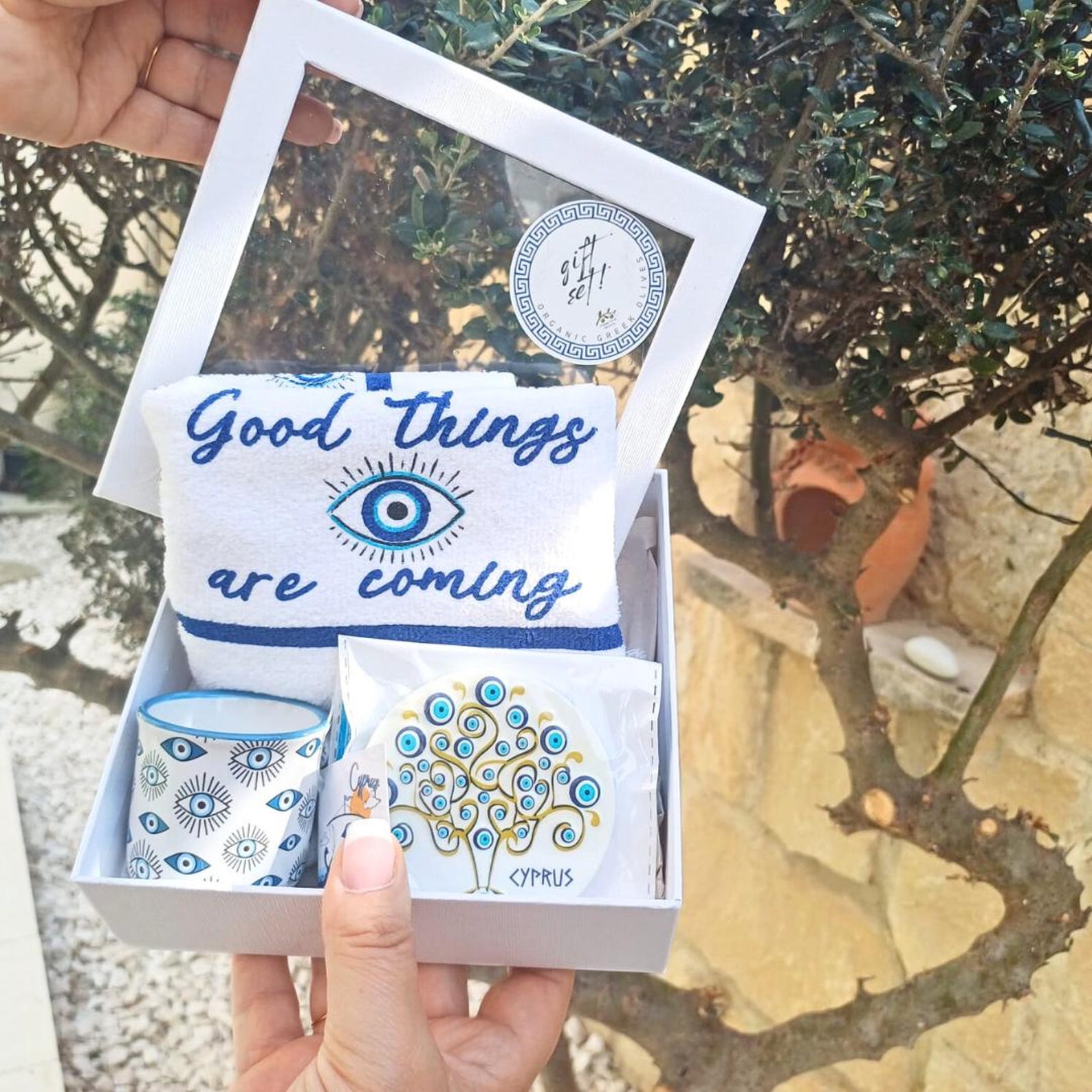 Personalized Greek Goodies Gift Box Perfect Holiday White Blue Coffee ...