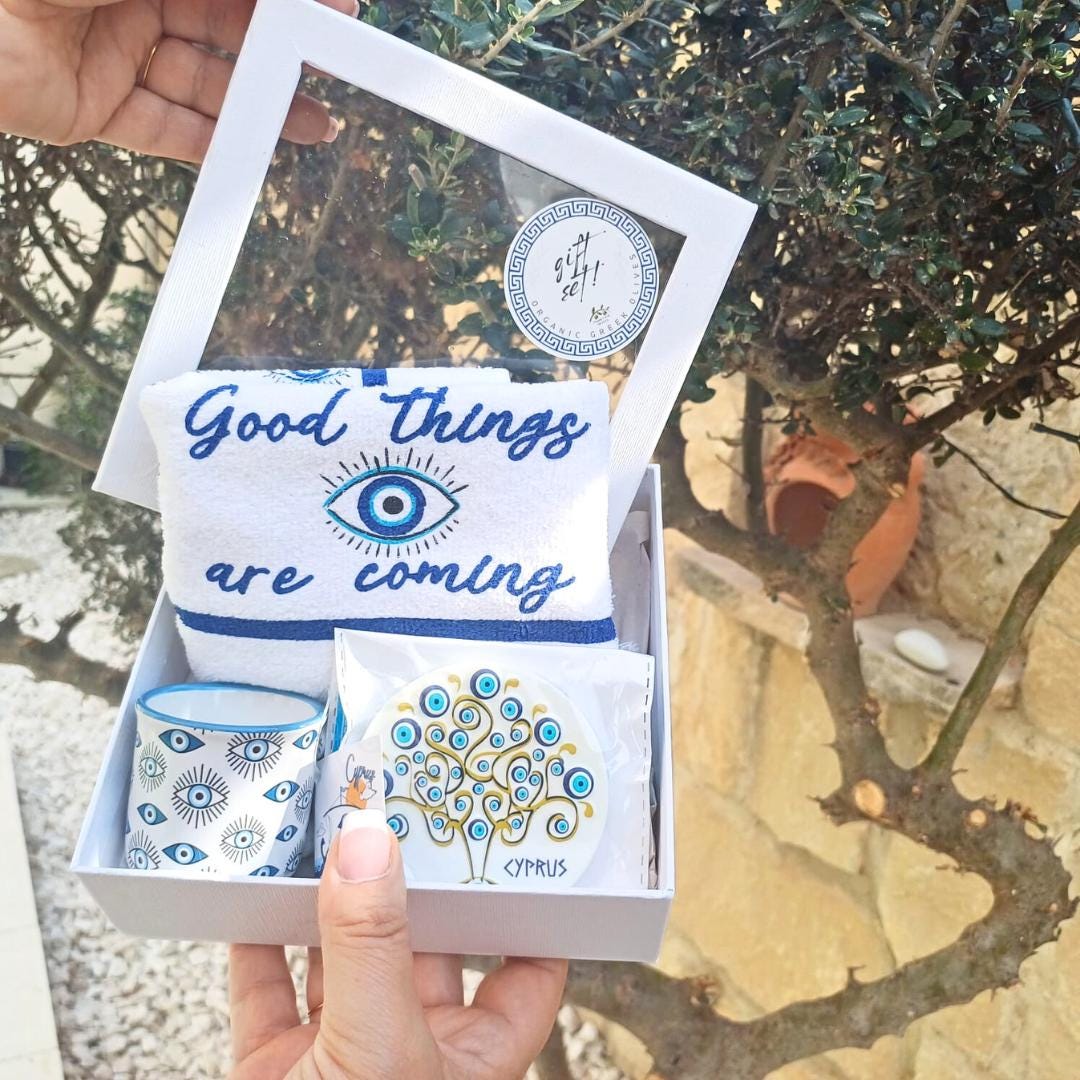 Personalized Greek Goodies Gift Box Perfect Holiday White Blue Coffee ...