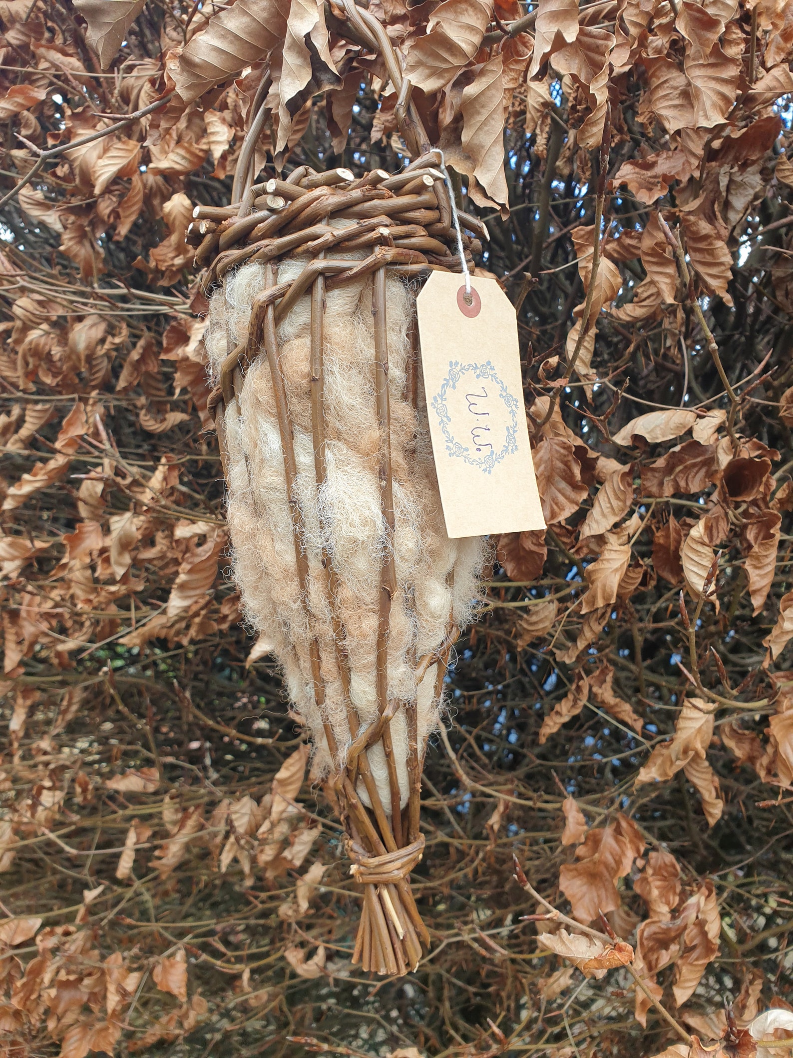Willow Bird Nesting Dispenser With Alpaca Fleece: Garden Gift - Etsy UK