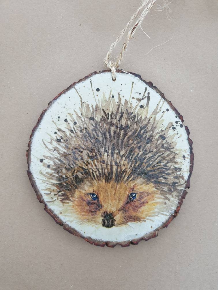 Hedgehog Log Slice Woodland Hanging Decoupage Gift - Etsy UK