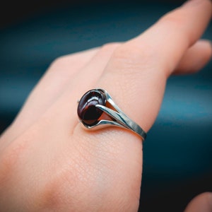 Vitality - Gothic Vampire Ring for Her, Victorian Red Garnet Cabochon ...