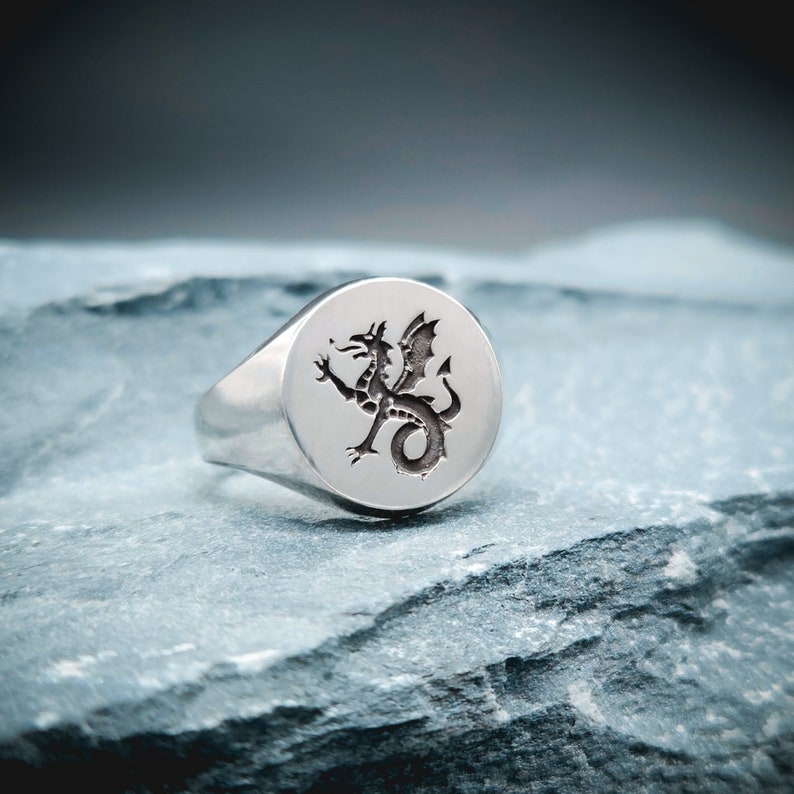 The Wyvern - Dragon Signet Ring for Men, Men's Medieval Dark Fantasy ...