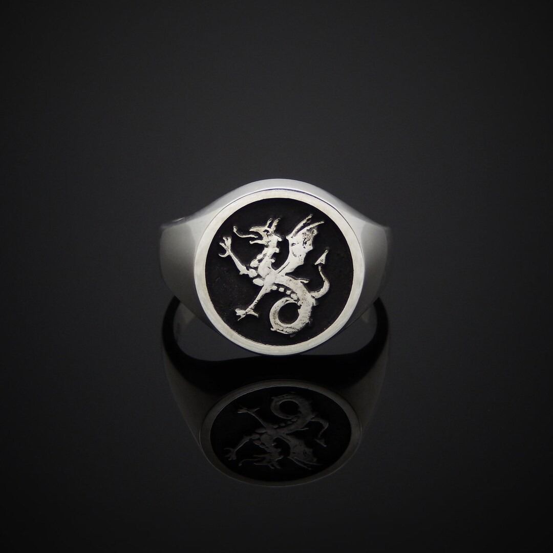 The Wyvern II - Dragon Signet Ring, Men's 925 Sterling Silver Signet ...