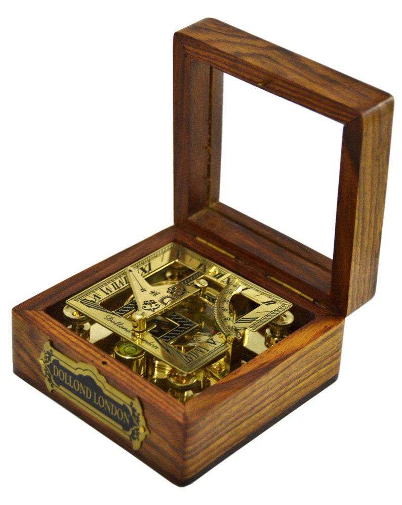 Square Brass Compass Sundial With Wooden Box Vintage Style - Etsy